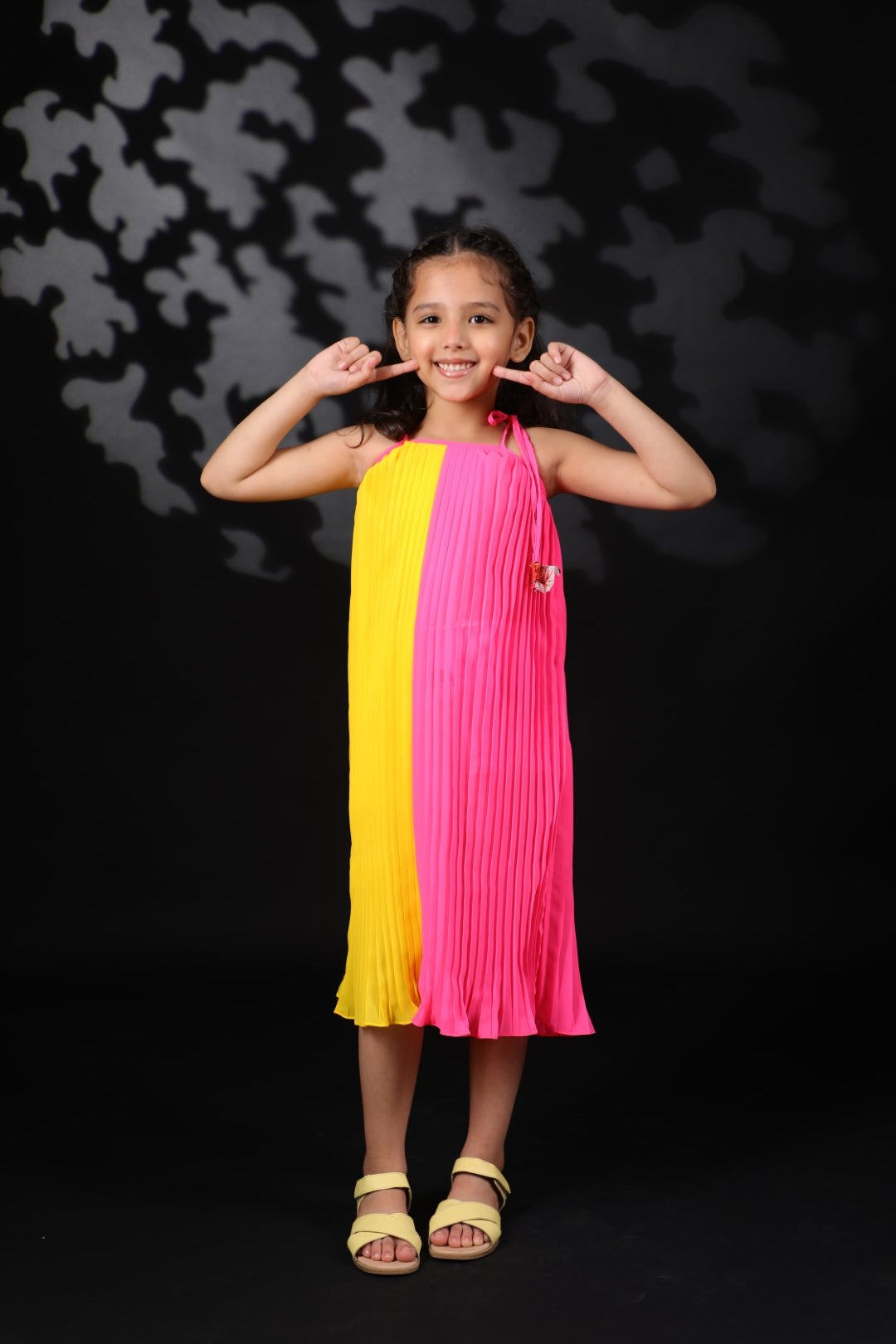 Yellow And Mithai Pink Pleated Ggt Dress