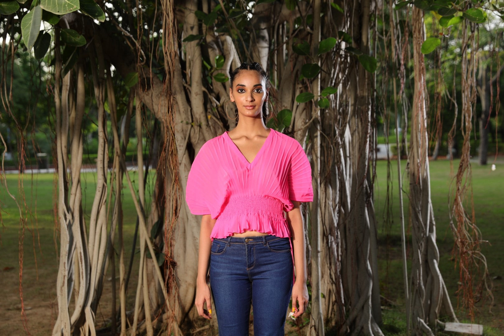 Mithai pink pleated kaftan style top